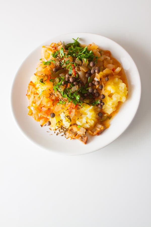 Potato puree and meat stock image. Image of cooking, eating - 77024045