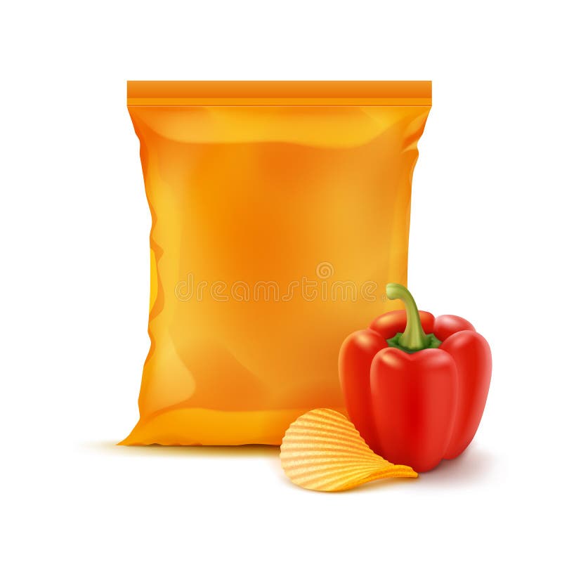 Potato Ripple Chips with Paprika and Foil Bag Stock Vector ...