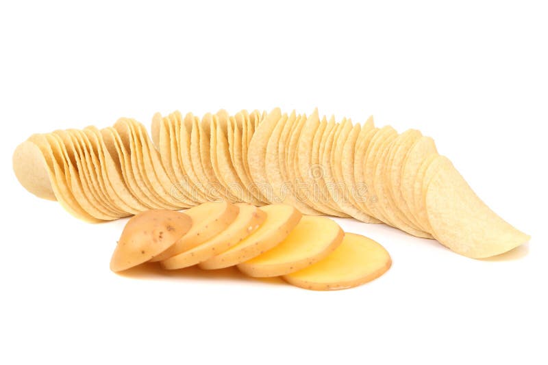 Potato Slices and Row of Chips. Stock Image - Image of delicious ...