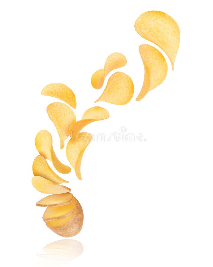 Potato Slices Turn into Chips and Fall Down Stock Photo - Image of chip ...