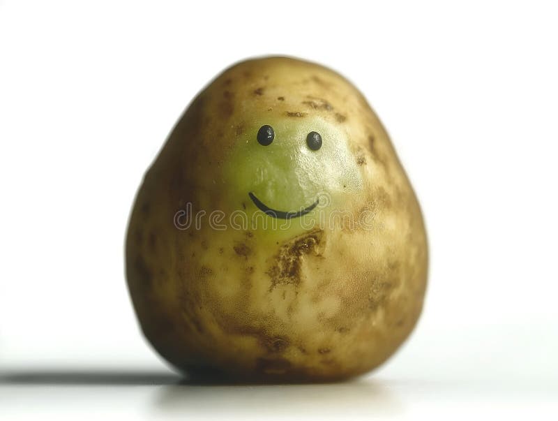 Smiley Potato, Brown Skin, Textured Surface, White Background, Close-up ...
