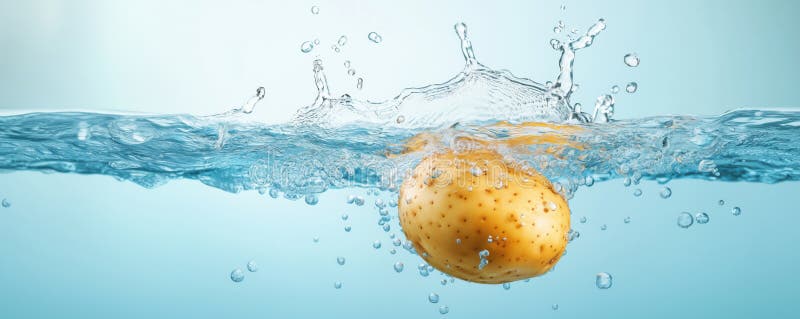 Potato Splashing into Clear Water Creating Dynamic Bubbles and Ripples ...