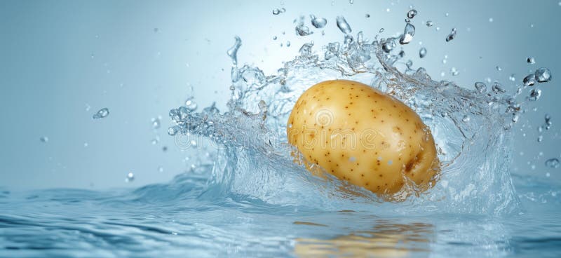 Potato Splashing into Water Creating Dynamic Droplets and Ripples, Copy ...