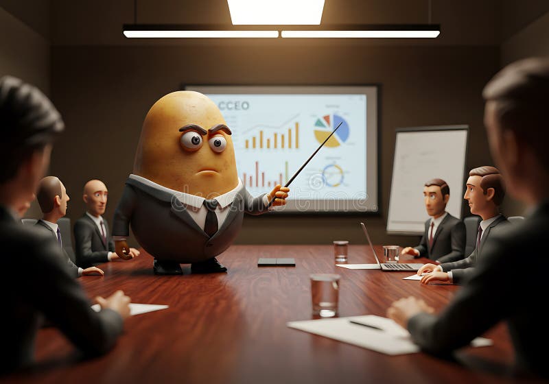 A Potato in a Suit Presenting To a Meeting in a Conference Room Scene ...