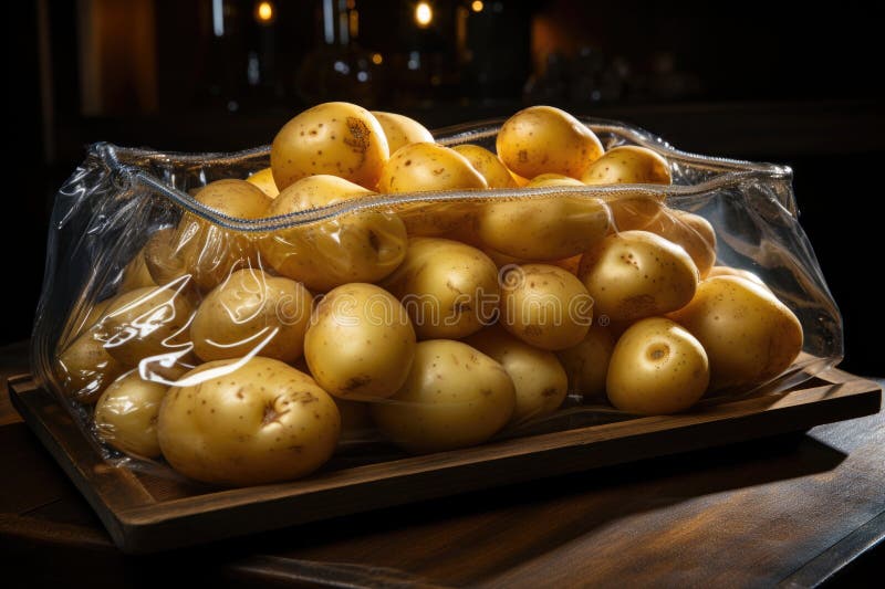 Potatoes in a Bag Printed on a Dark Table. Si Stock Illustration ...