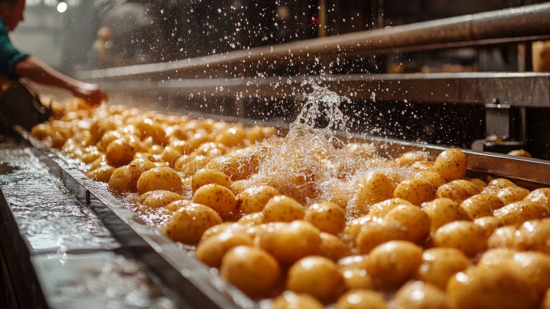 Potatoes Conveyor Being Washed Factory Stock Photos - Free & Royalty ...