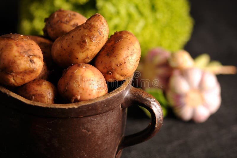 Potatoes in a clay pot stock image. Image of fresh, kitchen - 32125077