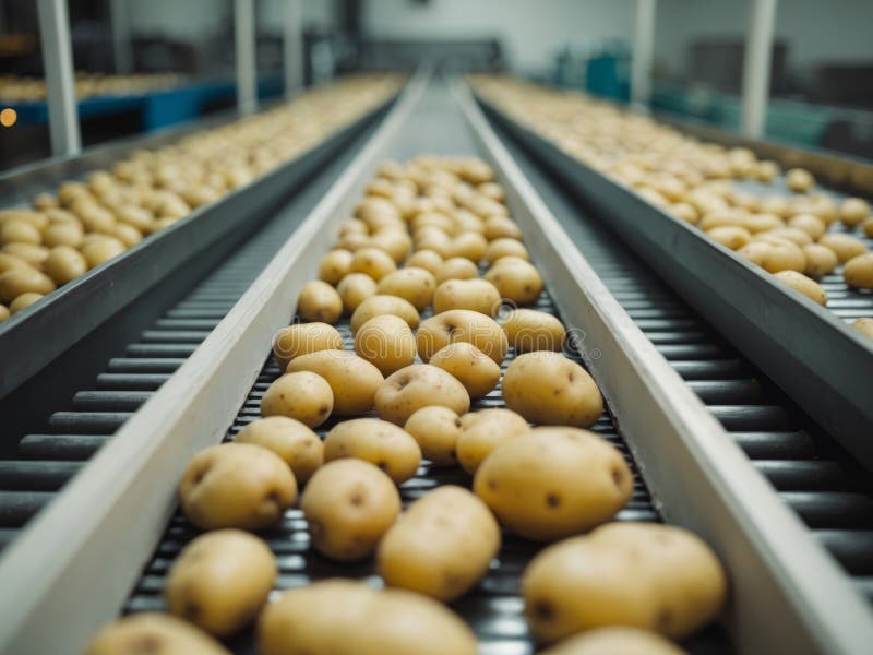 Potatoes on a Conveyor Belt. Automated Sorting and Processing in Food ...