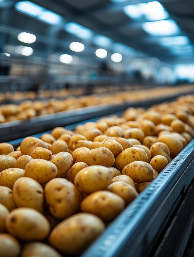 Potatoes on a Conveyor Belt in a Processing Facility. Stock Image ...