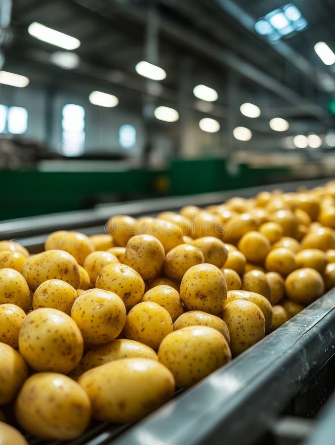 Potatoes on a Conveyor Belt in a Processing Facility. Stock Image ...