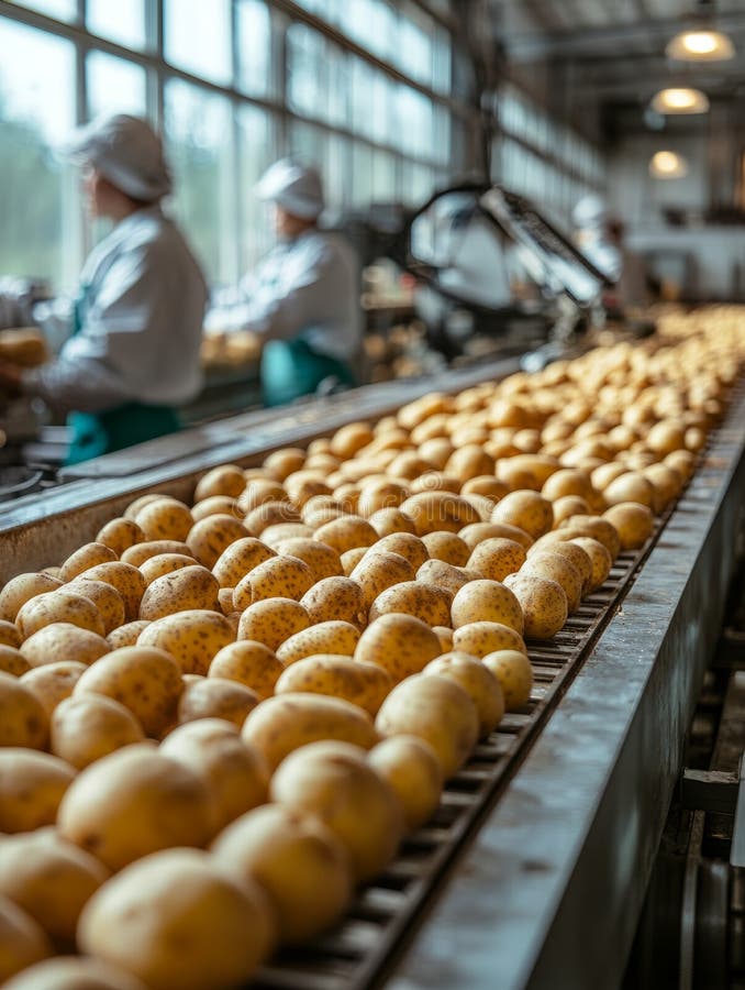 Potatoes on a Conveyor Belt in a Processing Factory. Stock Image ...