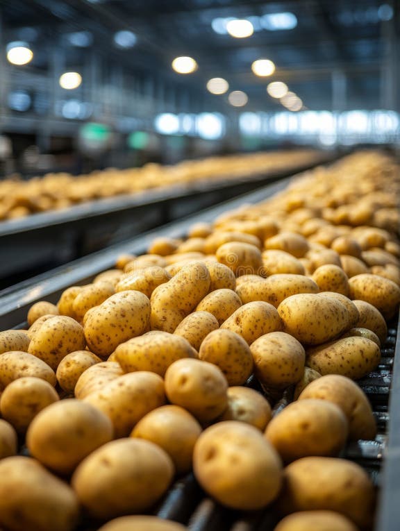 Potatoes on Conveyor Belt in a Processing Factory. Stock Image - Image ...