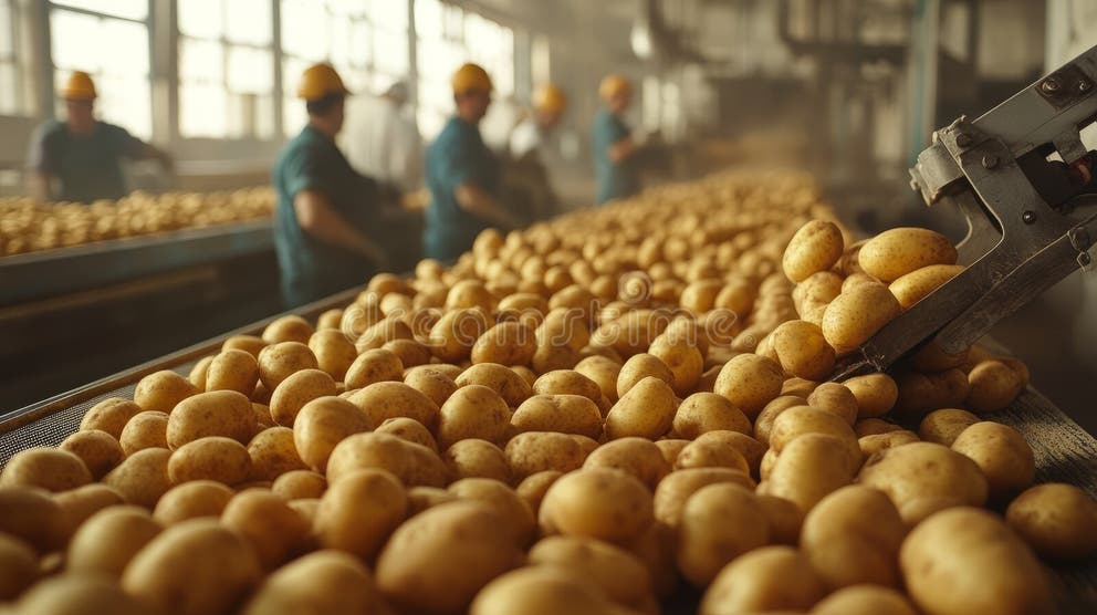 Potatoes on a Conveyor in a Food Processing Factory. Stock Photo ...