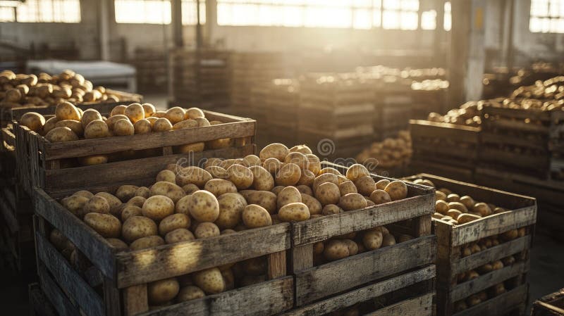 Potatoes in Crates Warehouse Stock Image - Image of generated, food ...