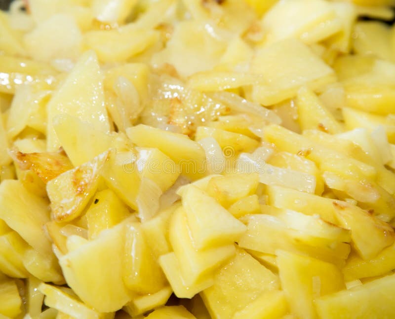 Potatoes Fried in a Pan. Background Stock Photo - Image of dish, lunch ...