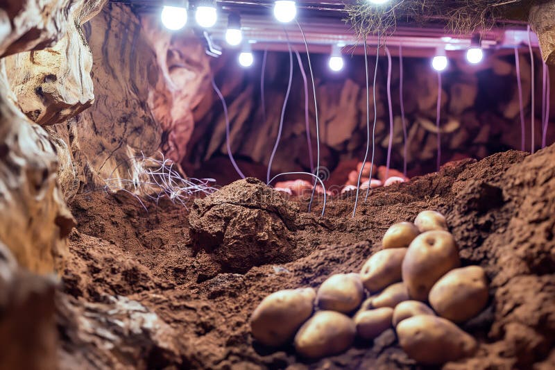 Potatoes Growing in Soil with LED Lights in Underground Farm Stock Photo - Image of growing ...