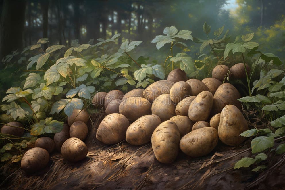 Potatoes Lying on the Ground in the Forest. Generative Ai Stock ...