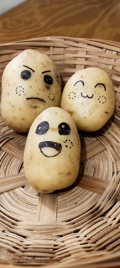 3 Potatoes Reacting with Different Facial Expressions Stock Image ...