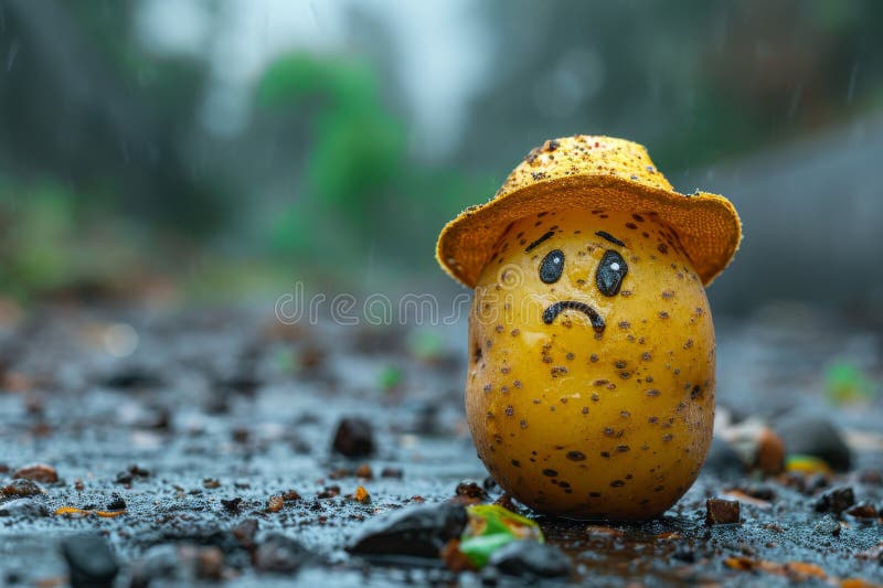 Potatoes in a Yellow Hat with a Sad Smiley Face Stock Illustration ...
