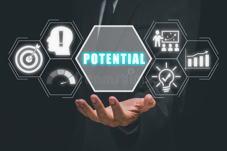 Businessman Hand Holding Potential Icon on Virtual Screen Stock Image ...