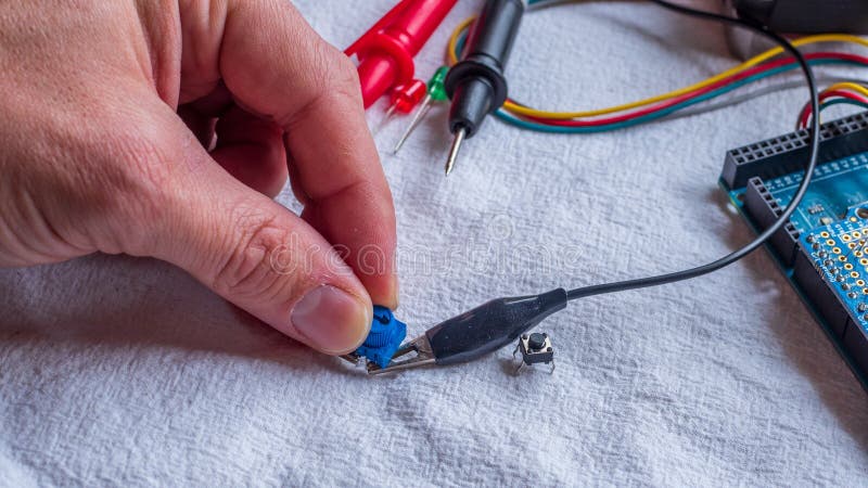 Potentiometer In Use As Part Of A Microcontroller Build Stock Image Image Of Blue Current