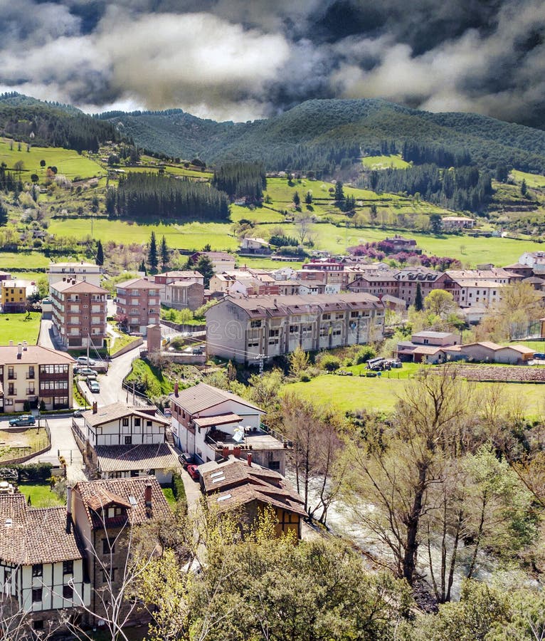 Potes village stock photo. Image of cantabria, hill - 181907074
