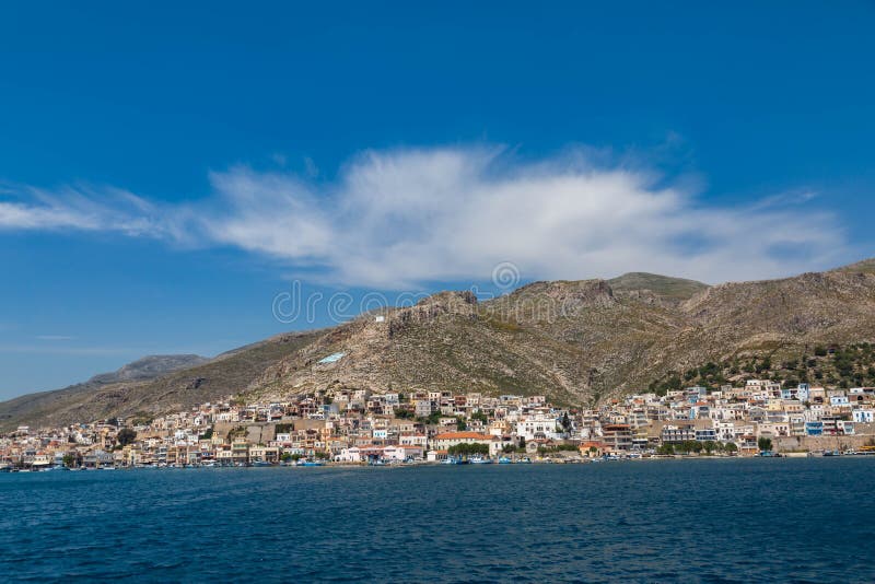 Pothia City on Kalymnos Island. View Form Ferry. Stock Photo - Image of ...