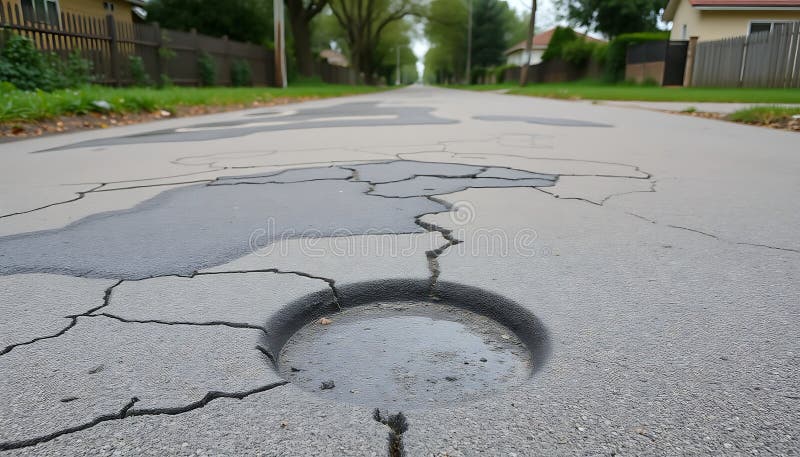 Pothole in Asphalt Road, Road Damage and Repair Needed Generative AI ...