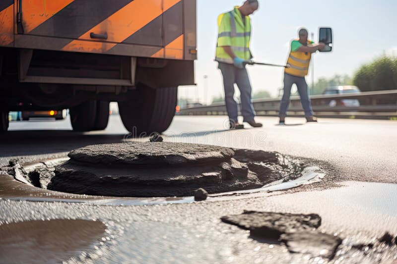 Pothole Being Fixed with New Road Surface Piece Being Placed Over the ...