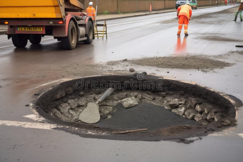 Pothole Being Fixed with New Road Surface Piece Being Placed Over the ...