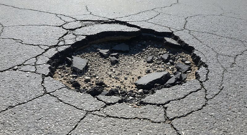 Pothole Forming on Asphalt Road Surface Creating Dangerous Driving ...