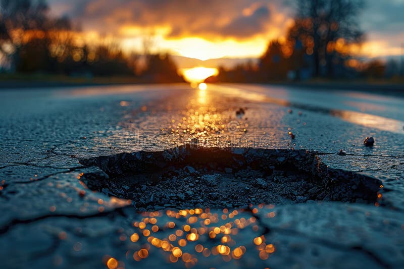 Pothole, Hole in the Asphalt on the Roadway Stock Image - Image of ...