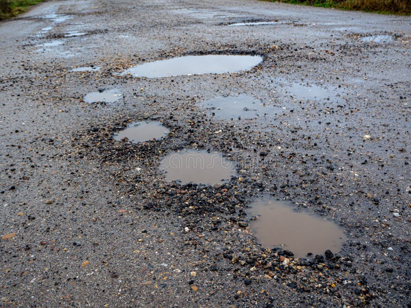 Pothole on a Paved Road on a Rainy Winter Day. Concept of Risk and ...
