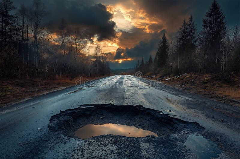 Pothole in Road with Broken Asphalt after Spring Thaw Stock ...