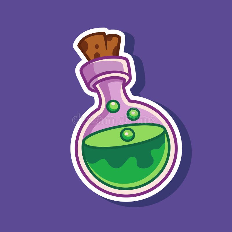 Potion Bottle Cartoon Illustration Sticker. Vector Halloween Decoration ...