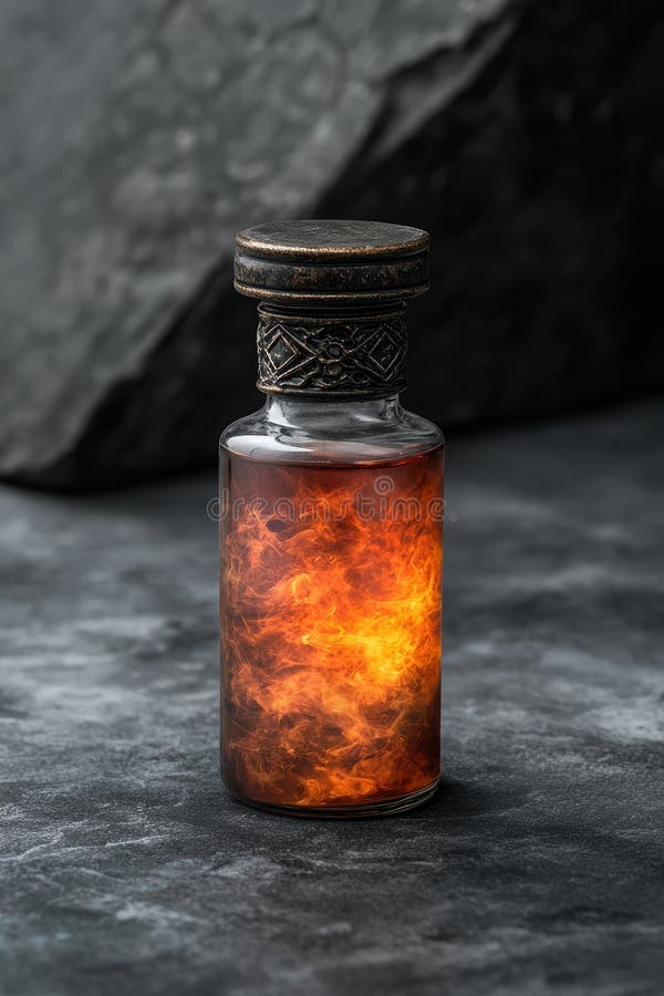 A Potion Bottle Filled with Swirling Fire. Stock Illustration ...