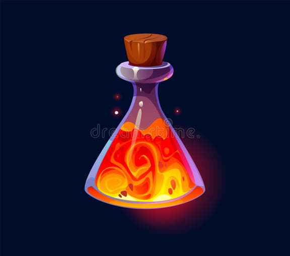 Potion Bottle with Fire, Witch Magic Elixir Poison Stock Vector ...