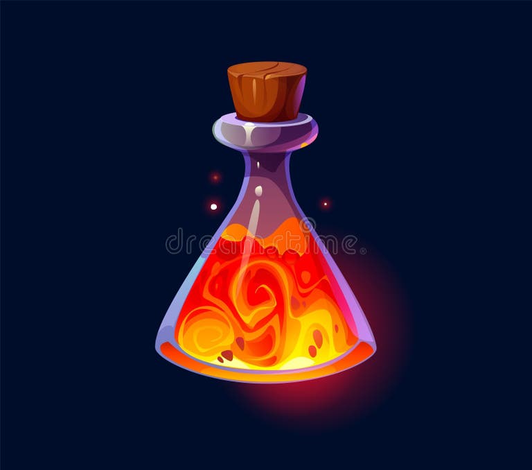Potion Bottle with Fire, Witch Magic Elixir Poison Stock Vector ...