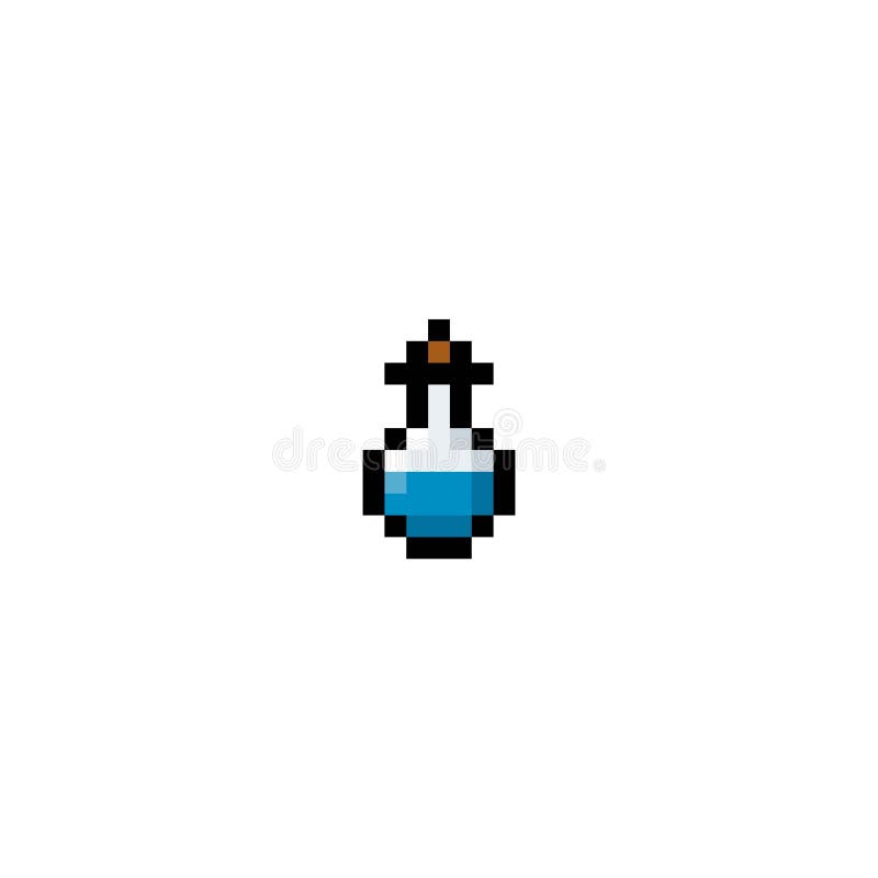 Potion Bottle Pixel Art Icon. Glass Container with Cork and Blue Liquid ...