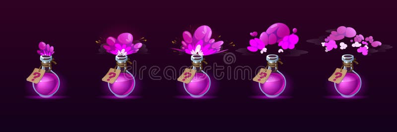 Potion Bottle with Puff Cloud Animation Set Stock Vector - Illustration ...