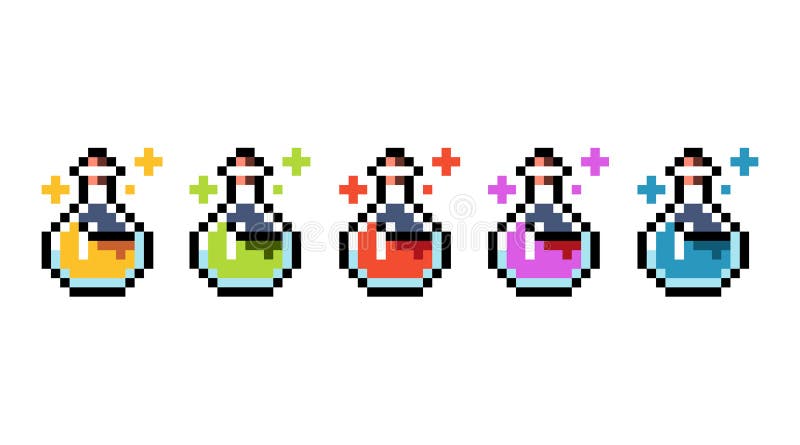 Potion Item Set 8 Bit Style. Video Game, Pixel Art Illustration. Vector ...