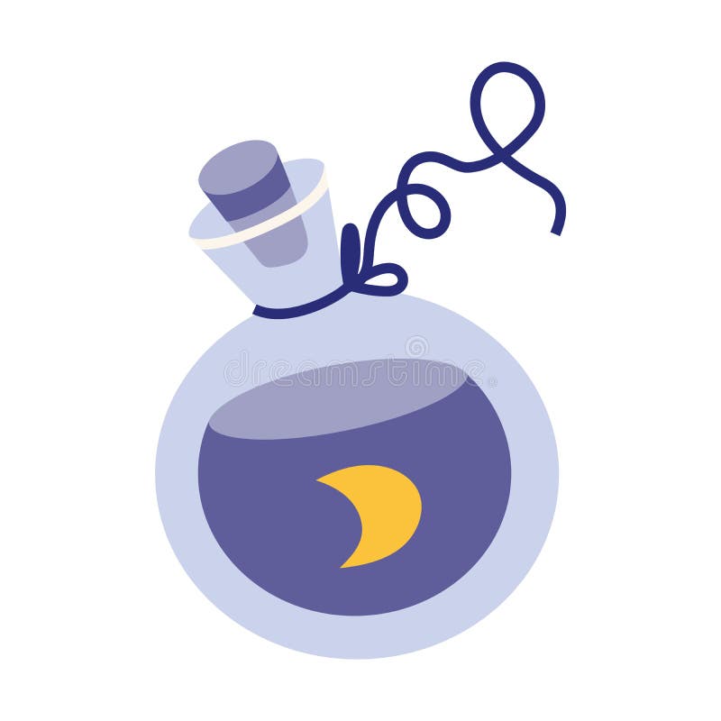 Potion Magic Elixir Bottle with Moon, Cartoon Style. Glass Bottle with ...