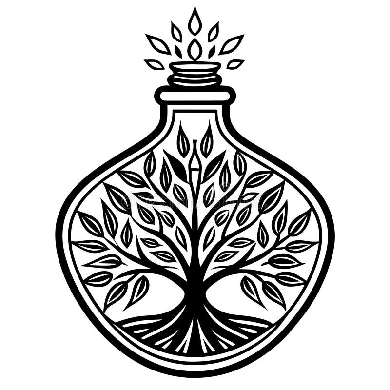 Potion Tree Line Art Logo Design without Text on White Background ...