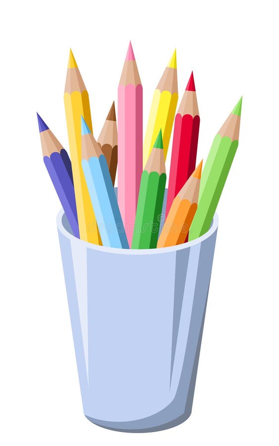 Potloden in een pot. vector illustratie. Illustratie bestaande uit ...