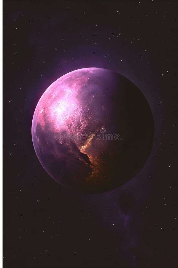 Potrait 3D Illustration of Lonely Purple Planets in Deep Space. Stock ...