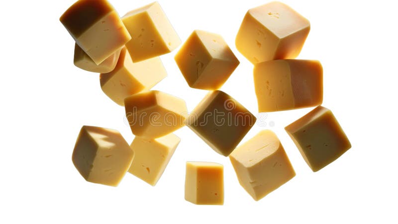 Flying Cheese Cubes, Isolated on White Background Stock Illustration ...