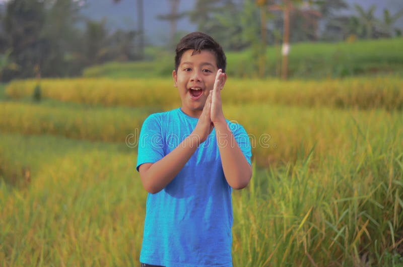 Potrait of Handsome Asian Boy with Cool in the Rice Field Stock Photo ...