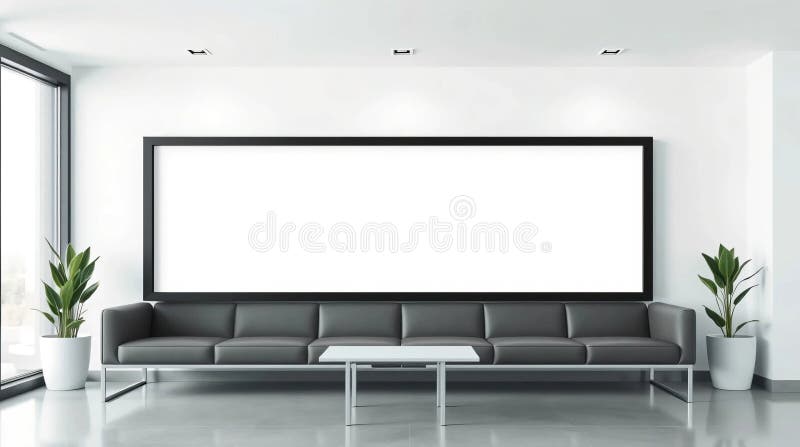 Mockup of a Empty Horizontal Picture Frame in a Modern Waiting Room ...