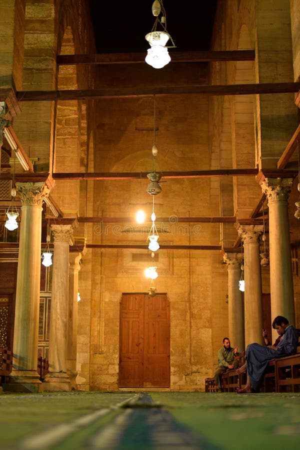 The Potrait of Mosque Interior with Chandelier Light at Night Editorial ...
