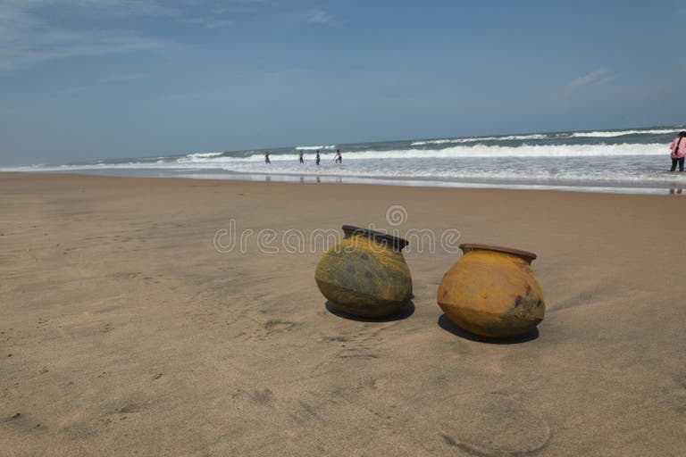 Pots on the Beach sand stock image. Image of lesson - 331588107